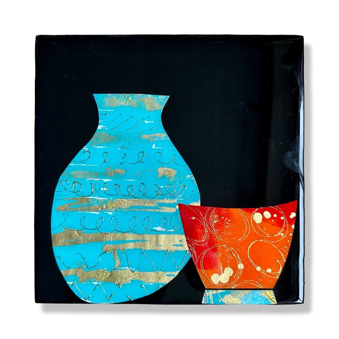 Flower Vase Painting | Textured Collage Wall Art | Gold Art | Textured ...