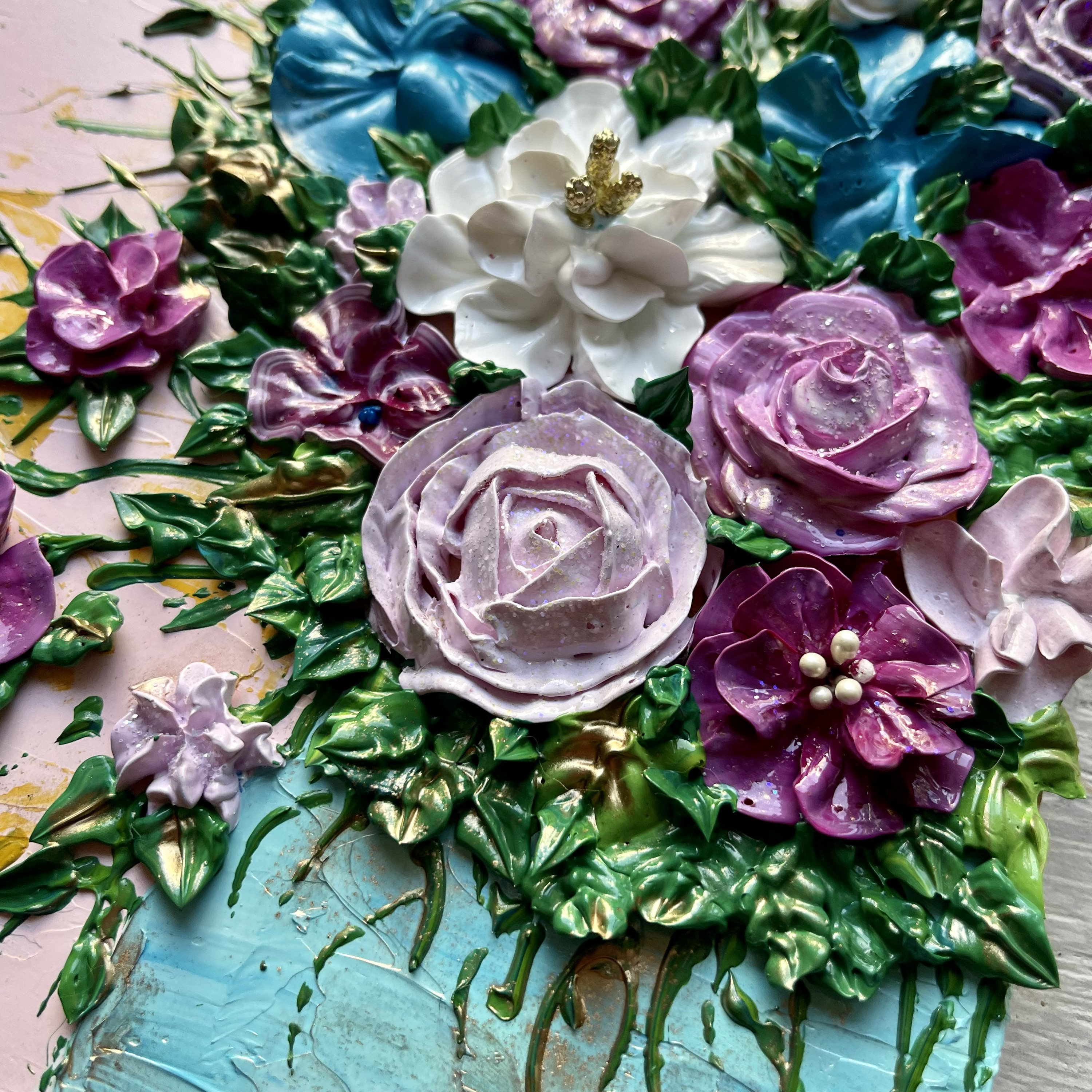 Sculpture 3D Flower Acrylic Painting Impasto Textured Floral | Etsy