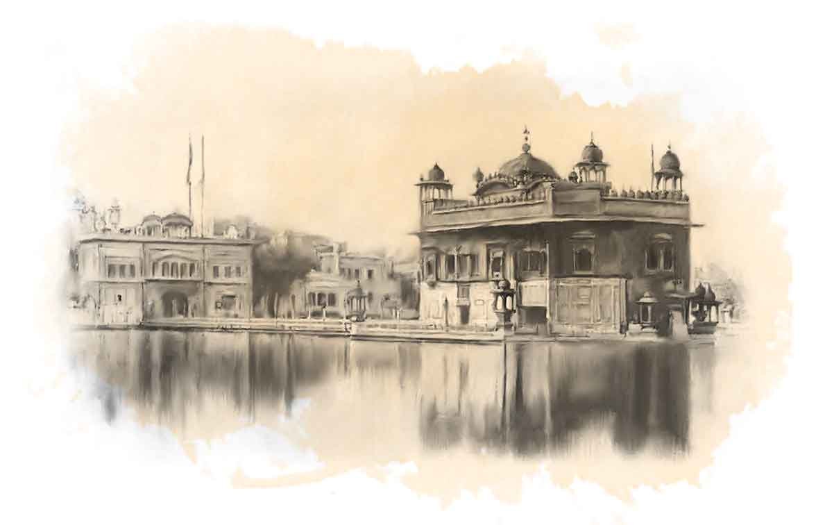 Old Golden Temple 1930s Pencil Sketch & Watercolour Print Painting Sikh ...