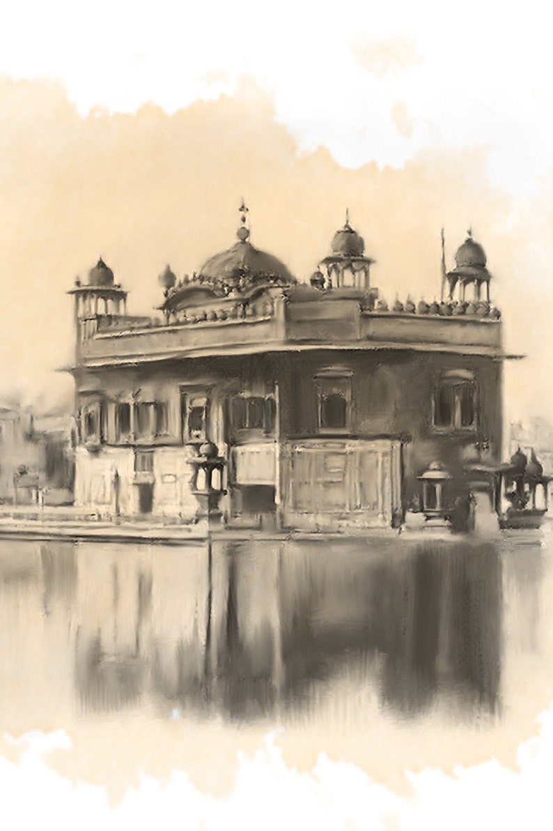 Buy Old Golden Temple 1930s Pencil Sketch & Watercolour Print Online in ...