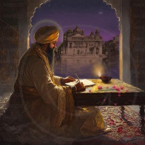 Sikh Guru Arjan Dev Ji Writing Gurbani During Prabhat early Morning, 16th-century Harmandir ...