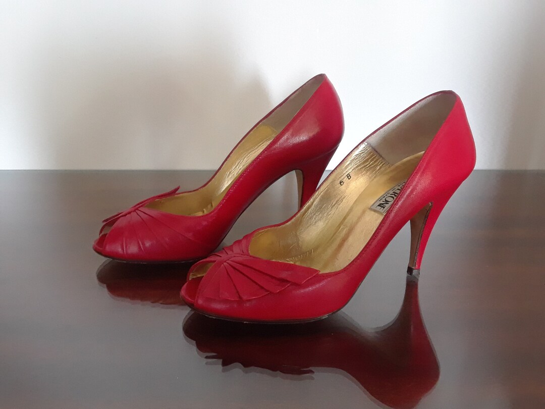Vintage High Heel Pumps, Red Leather Shoes - Etsy