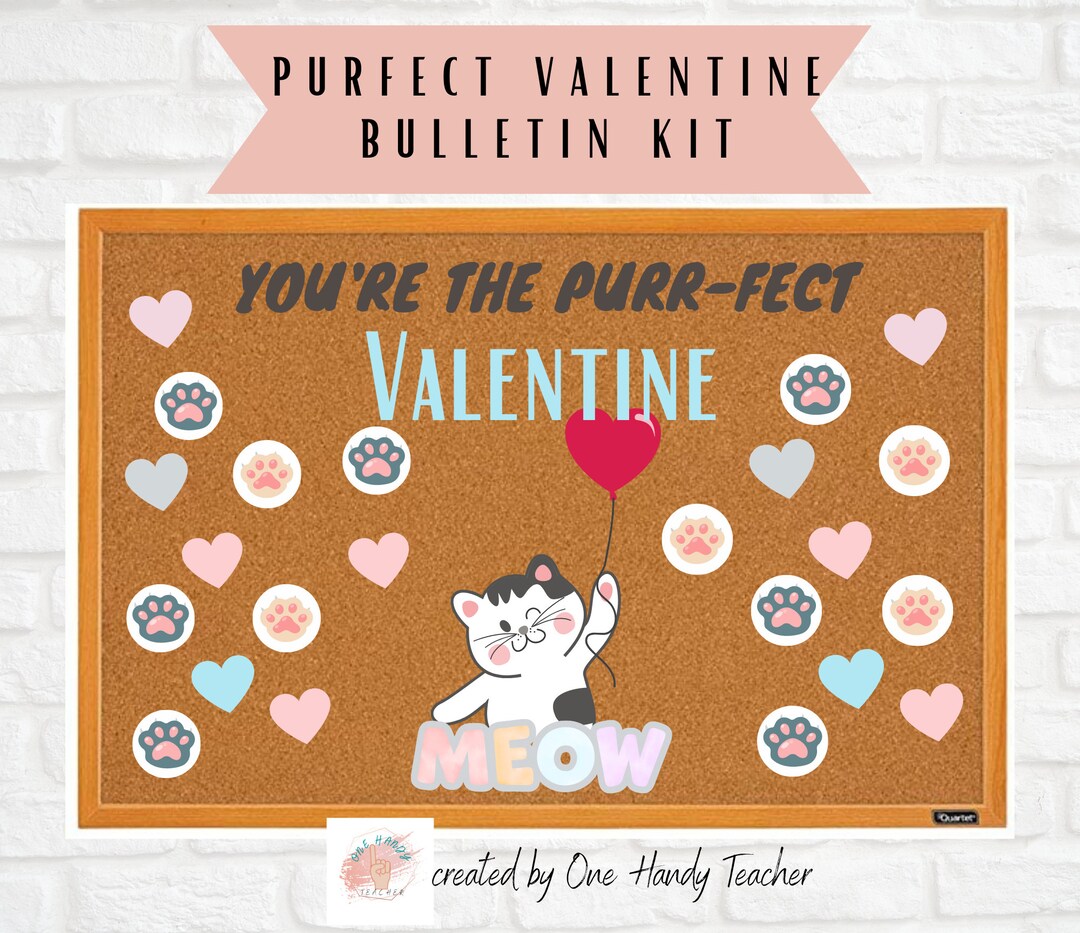 Valentine's Day Bulletin, Cat Bulletin, Bulletin Board Set, February ...