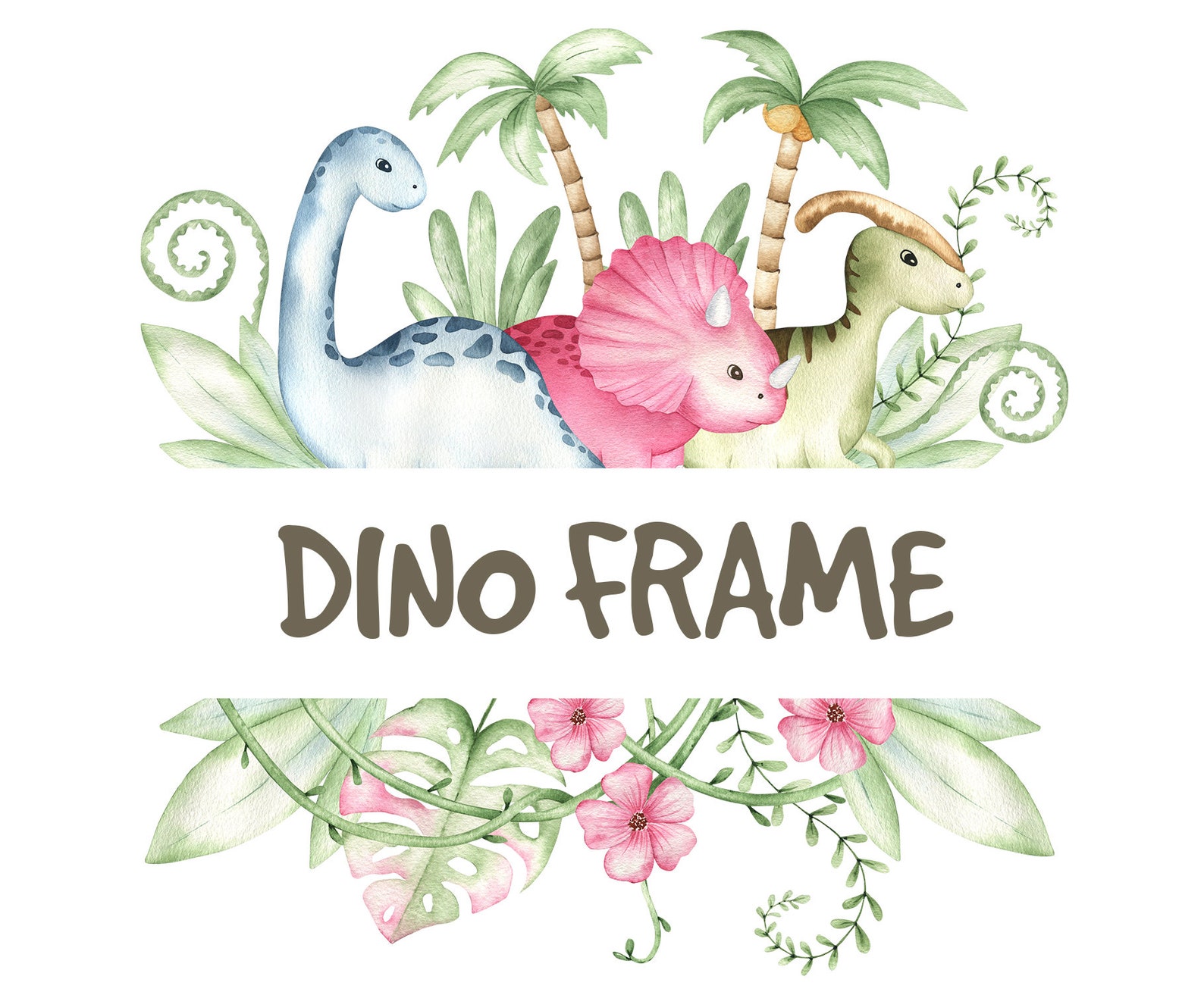 Watercolor Dinosaur Frame Clipart. Dino cute animal border. | Etsy