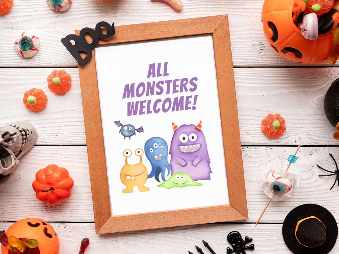 All Monsters Welcome Halloween Printable Poster, Digital Download ...