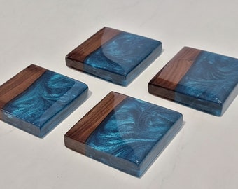 Epoxy Coasters Dark Teal Epoxy Set of 4 | Etsy