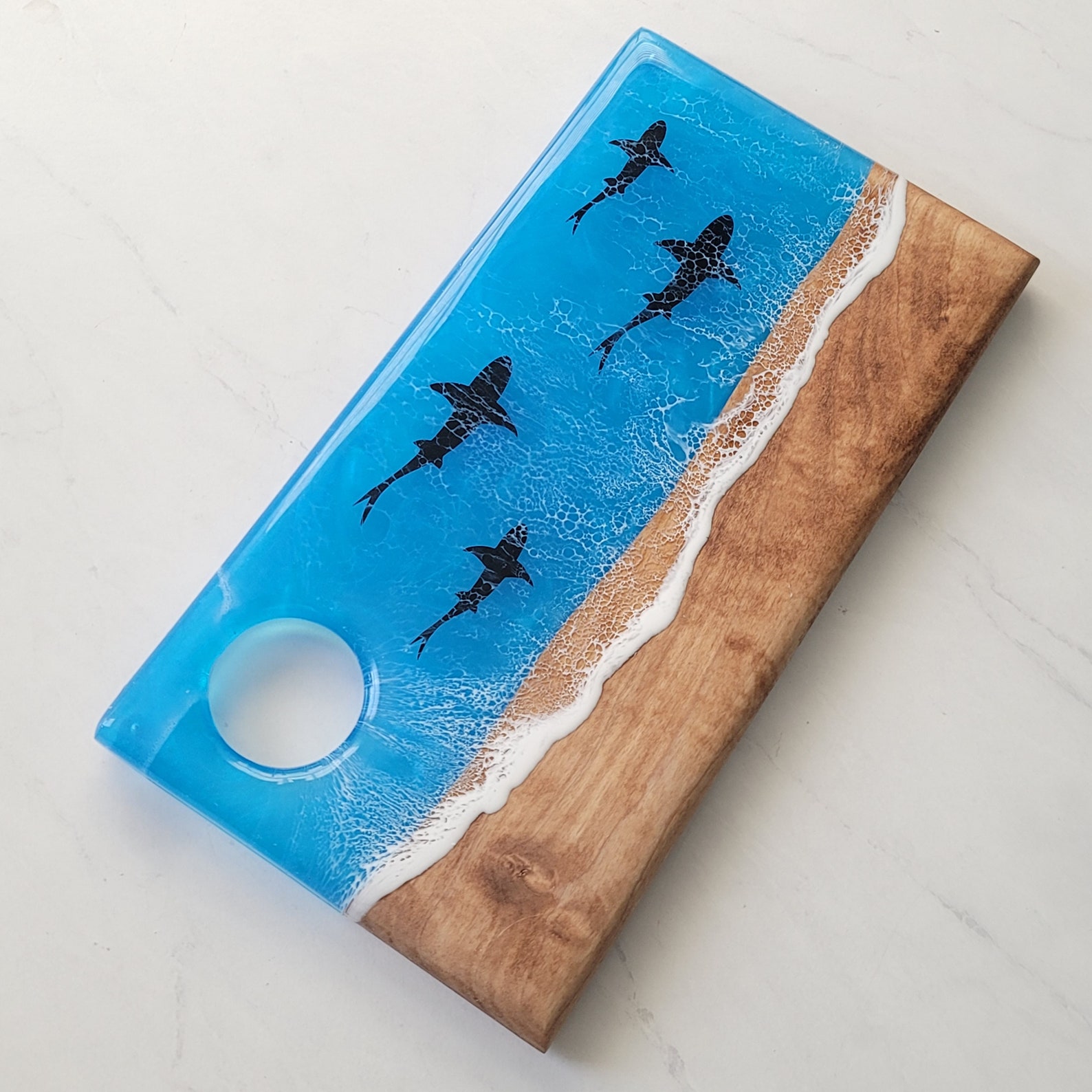 Swimming Shark Epoxy River Charcuterie Board W/ Ocean Waves | Etsy