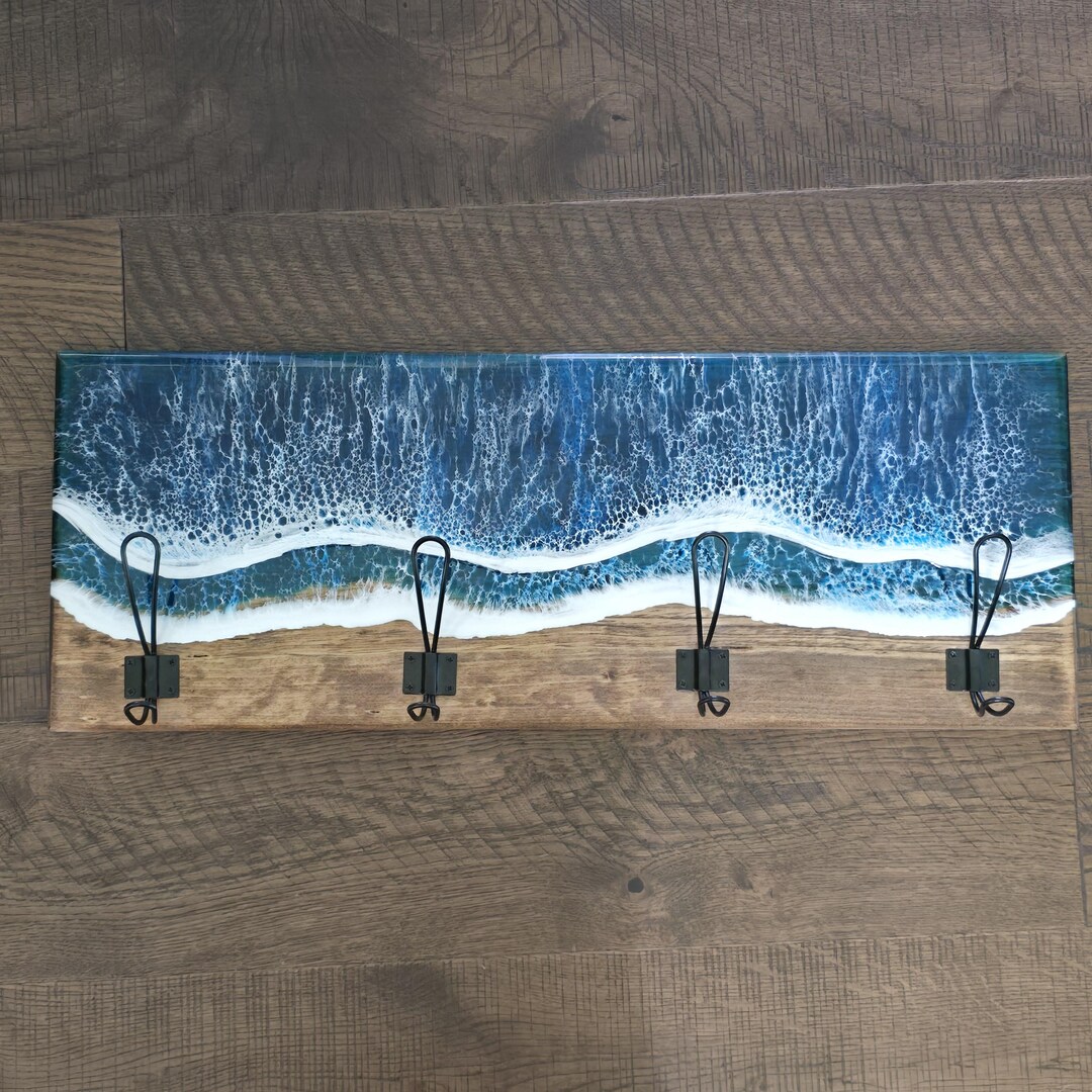 Deep Blue Ocean Wave Wall Mounted Coat Rack - Etsy
