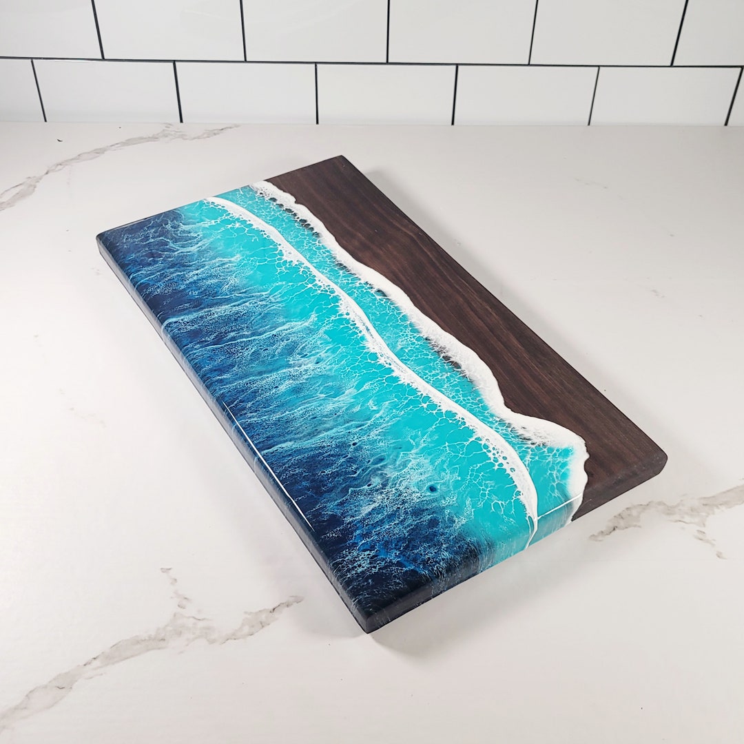 Ocean Wave Walnut Epoxy Charcuterie Board W/ Handles Cheese Board ...
