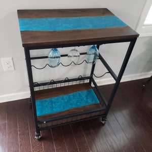 Turquoise Blue Epoxy River Bar Cart - Etsy
