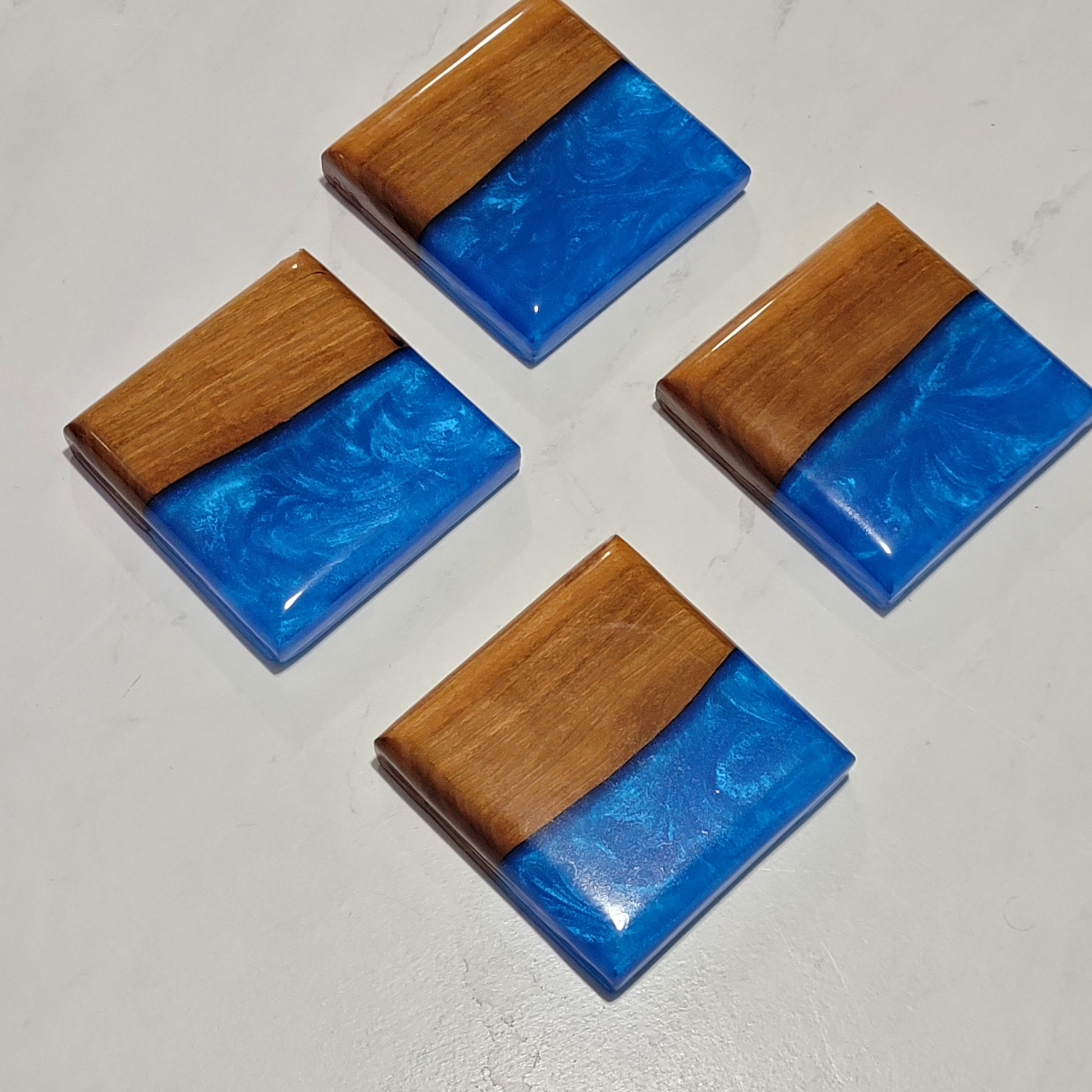 Epoxy Coasters Cherry Wood With Bright Blue Epoxy Set of 4 - Etsy