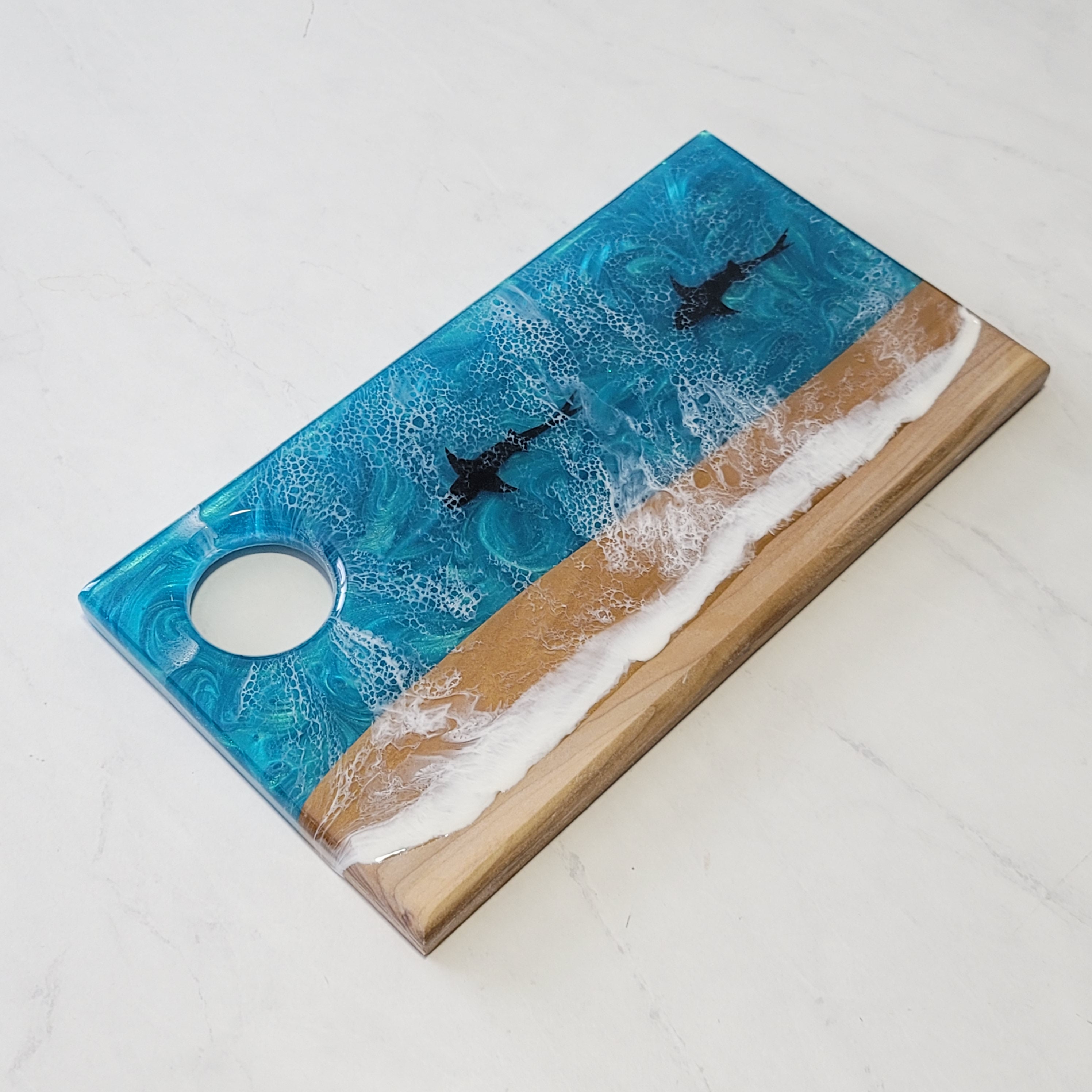 Sneaky Shark Epoxy River Charcuterie Board w/ Ocean Waves | Etsy