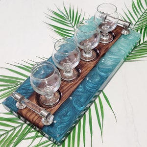 Walnut W/ Turquoise Epoxy River Flight Set | Bourbon Flight | Beer ...