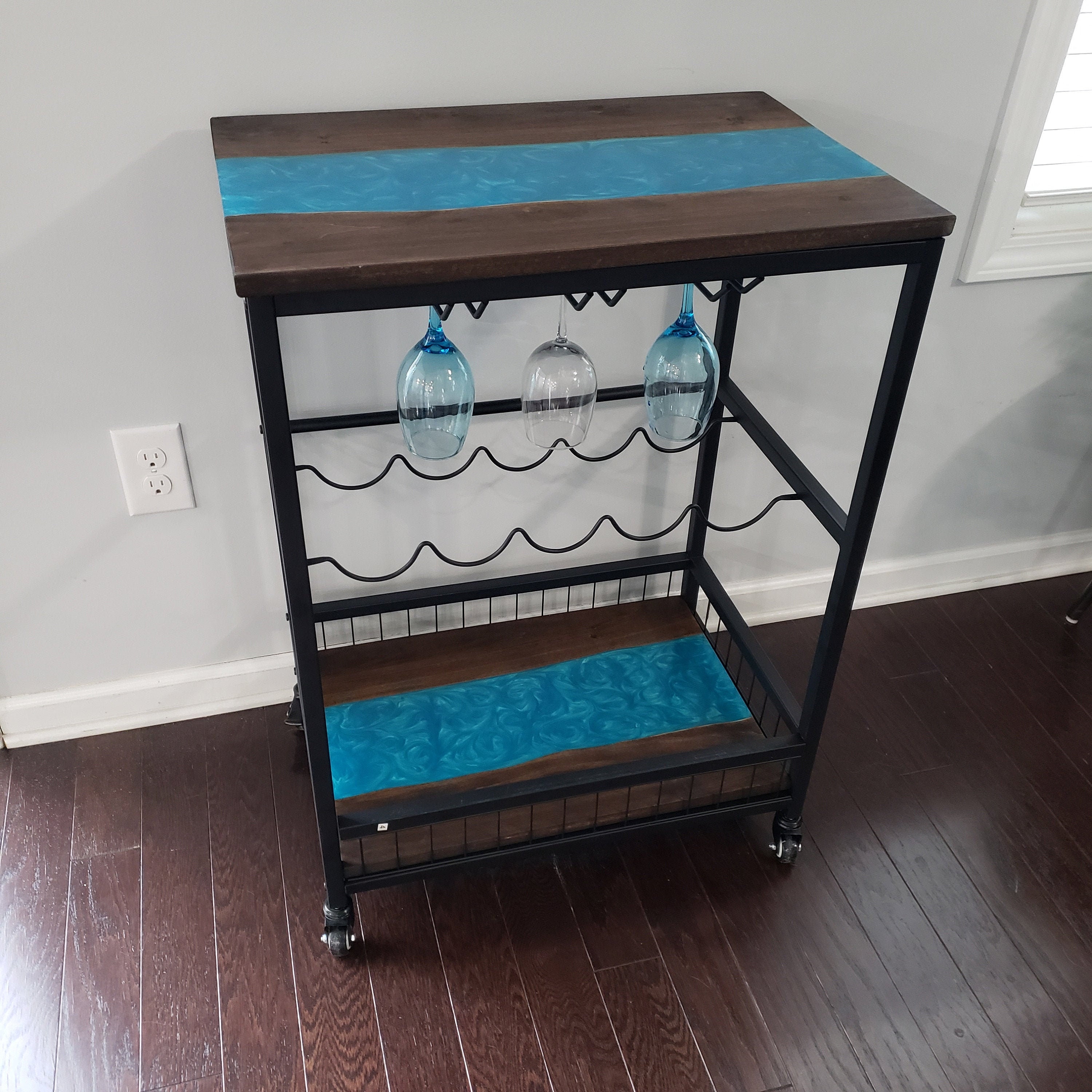 Turquoise Blue Epoxy River Bar Cart | Etsy