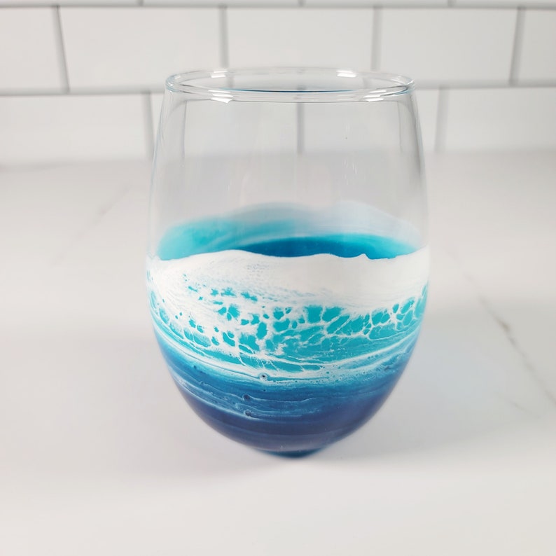 Resin Ocean Wave Stemless Wine Glass: 15oz Epoxy Coastal Decor - Etsy