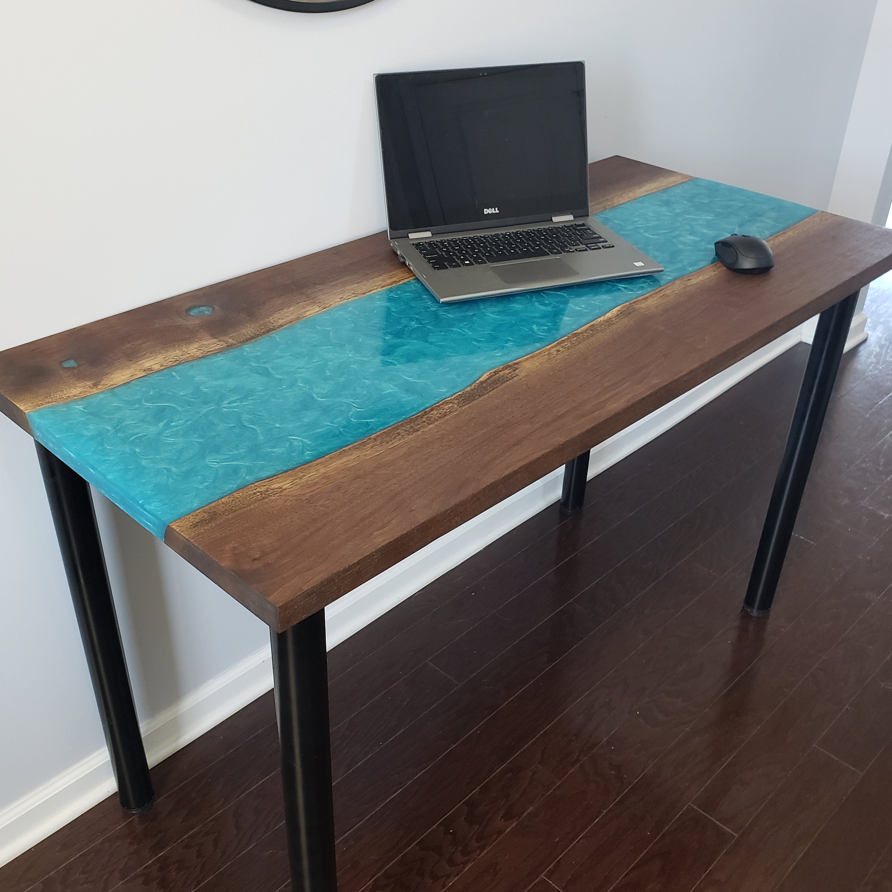 Walnut Turquoise Epoxy River Computer Desk - Etsy