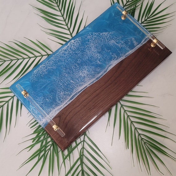 Light Blue Epoxy River W/ White Waves Charcuterie Board - Etsy