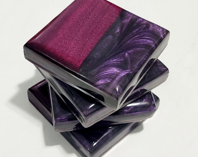 Epoxy Coasters | Purple Heart Wood With Purple Epoxy | Set of 4 | - Etsy