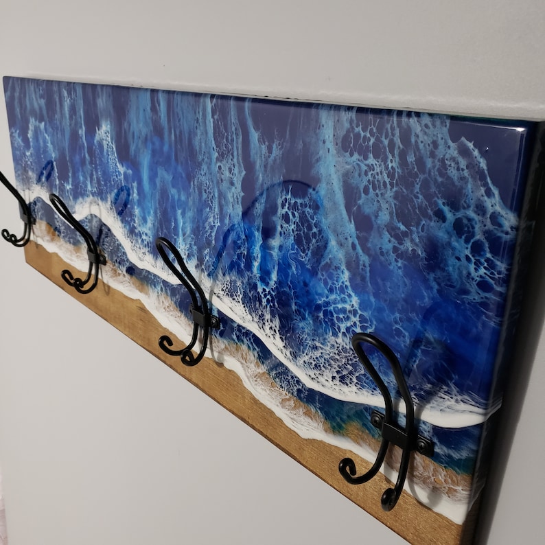 Deep Blue Ocean Wave Wall Mounted Coat Rack - Etsy