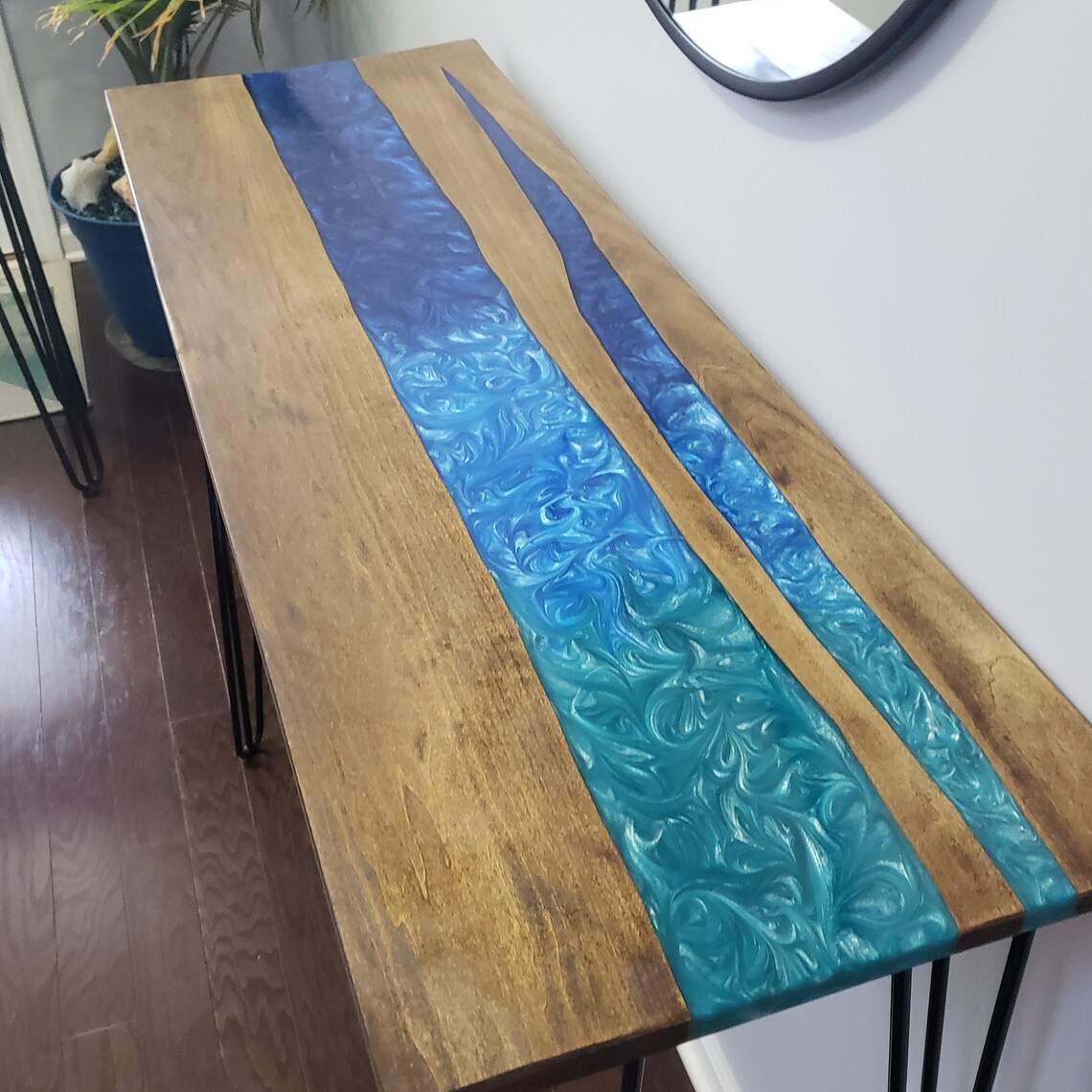 Poplar Epoxy River Table Blue & Teal Epoxy River Entryway - Etsy