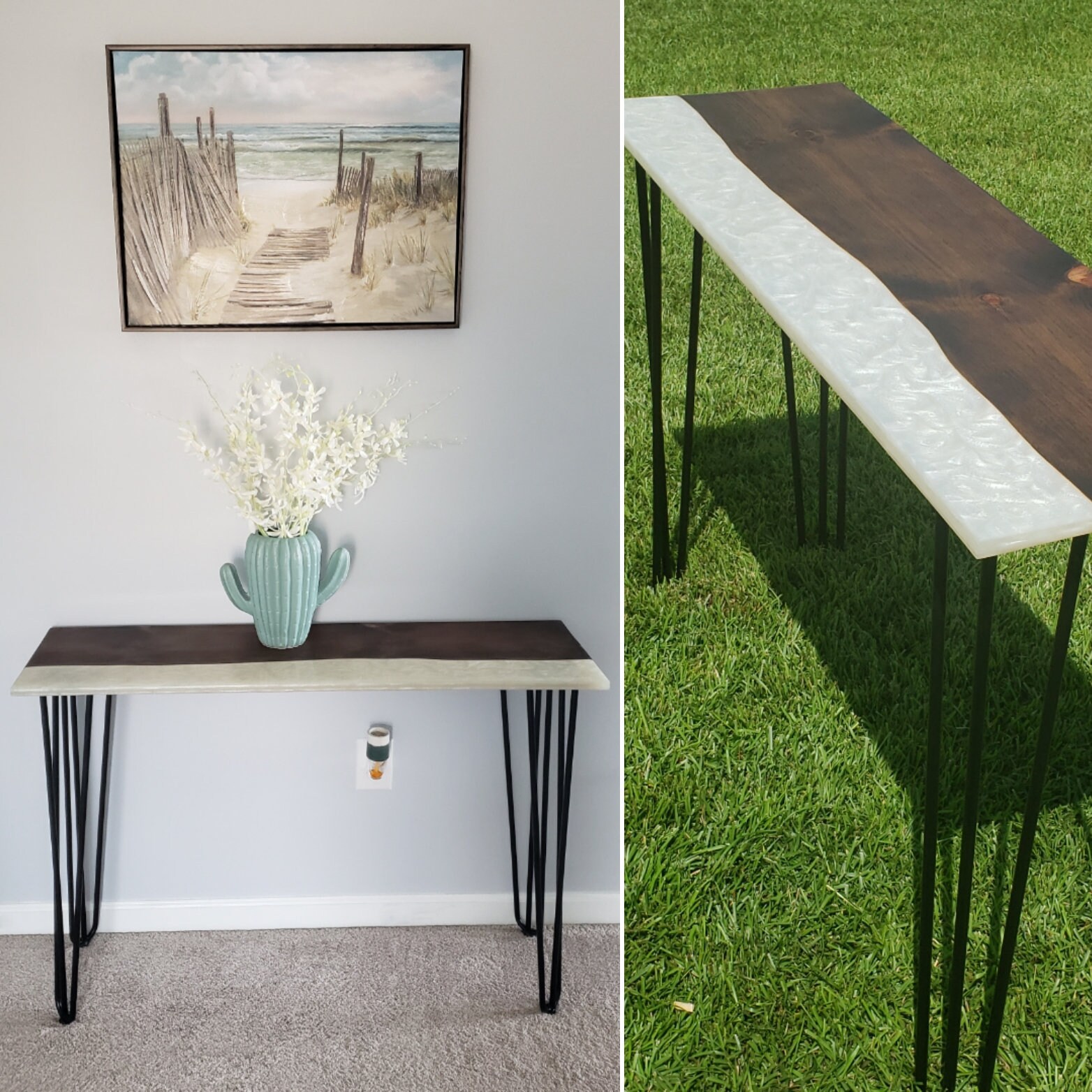 Epoxy River Table Pearl White Epoxy Edge Entryway Table | Etsy