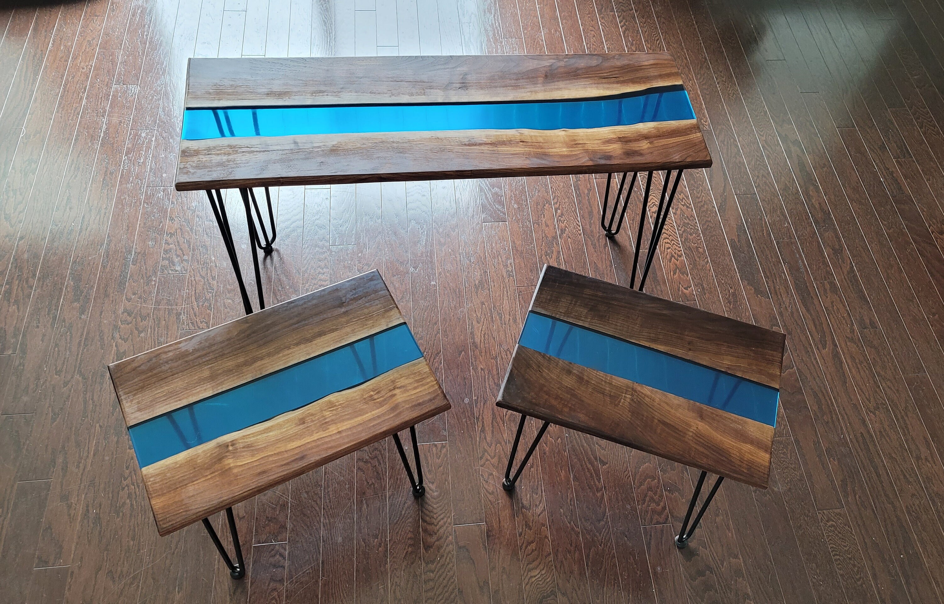 Walnut Epoxy River Table Transparent Ocean Blue Epoxy River - Etsy
