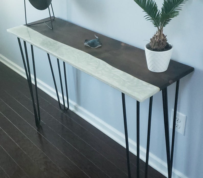 Epoxy River Table Pearl White Epoxy Edge Entryway Table - Etsy