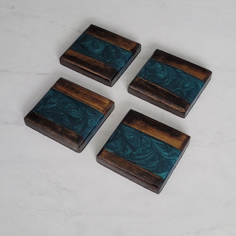 Epoxy Coasters Dark Teal Epoxy Set of 4 - Etsy