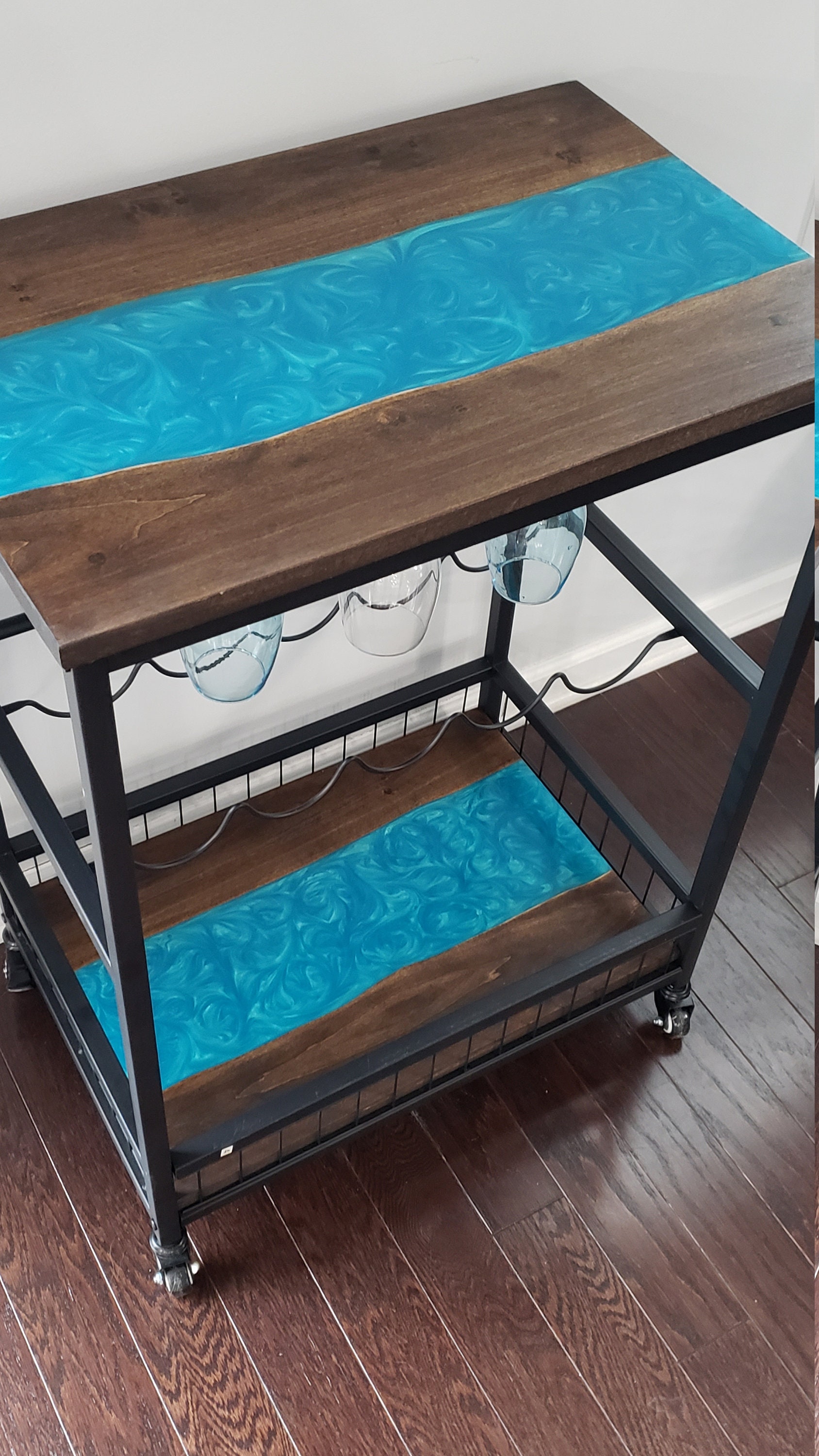 Turquoise Blue Epoxy River Bar Cart | Etsy