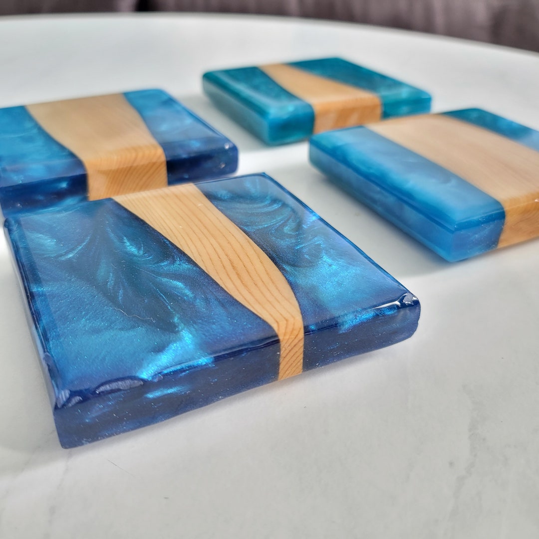 Epoxy Coasters Dark Blue Teal Epoxy Set of 4 - Etsy UK