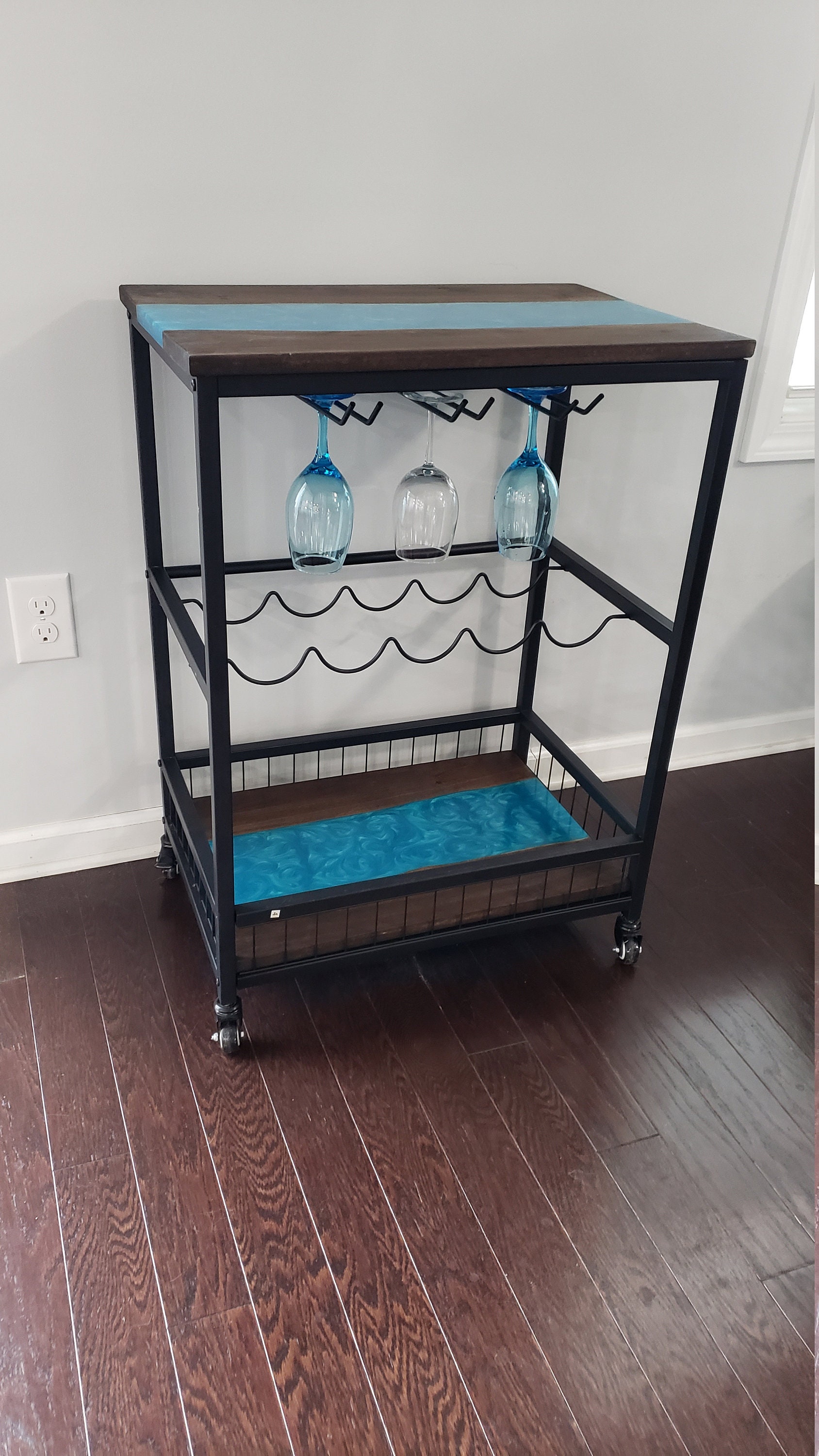 Turquoise Blue Epoxy River Bar Cart | Etsy