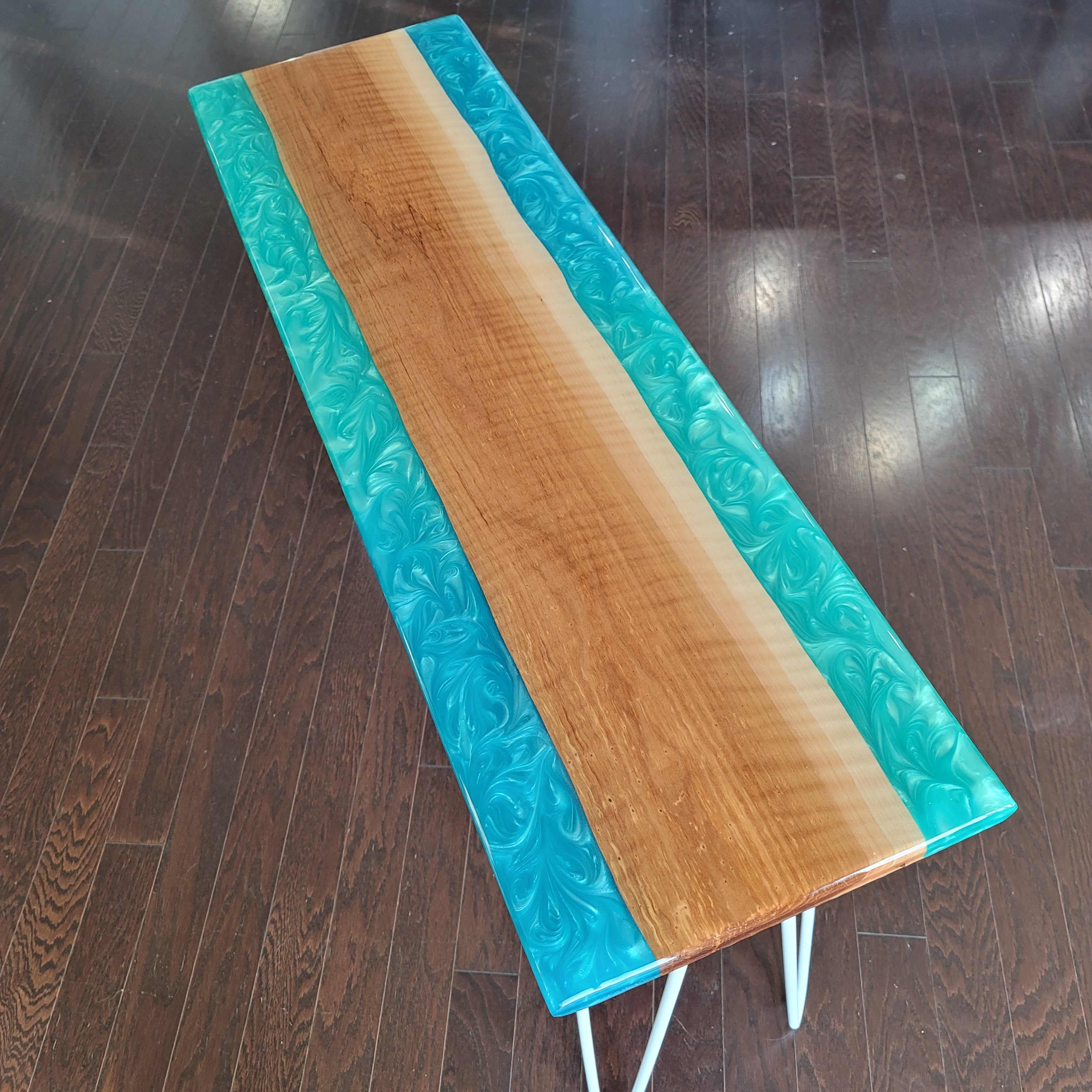 Maple Epoxy River Console Table With White Hairpin Legs - Etsy