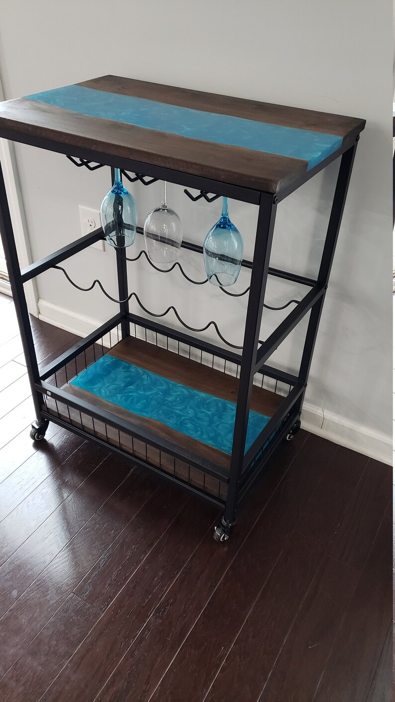 Turquoise Blue Epoxy River Bar Cart - Etsy