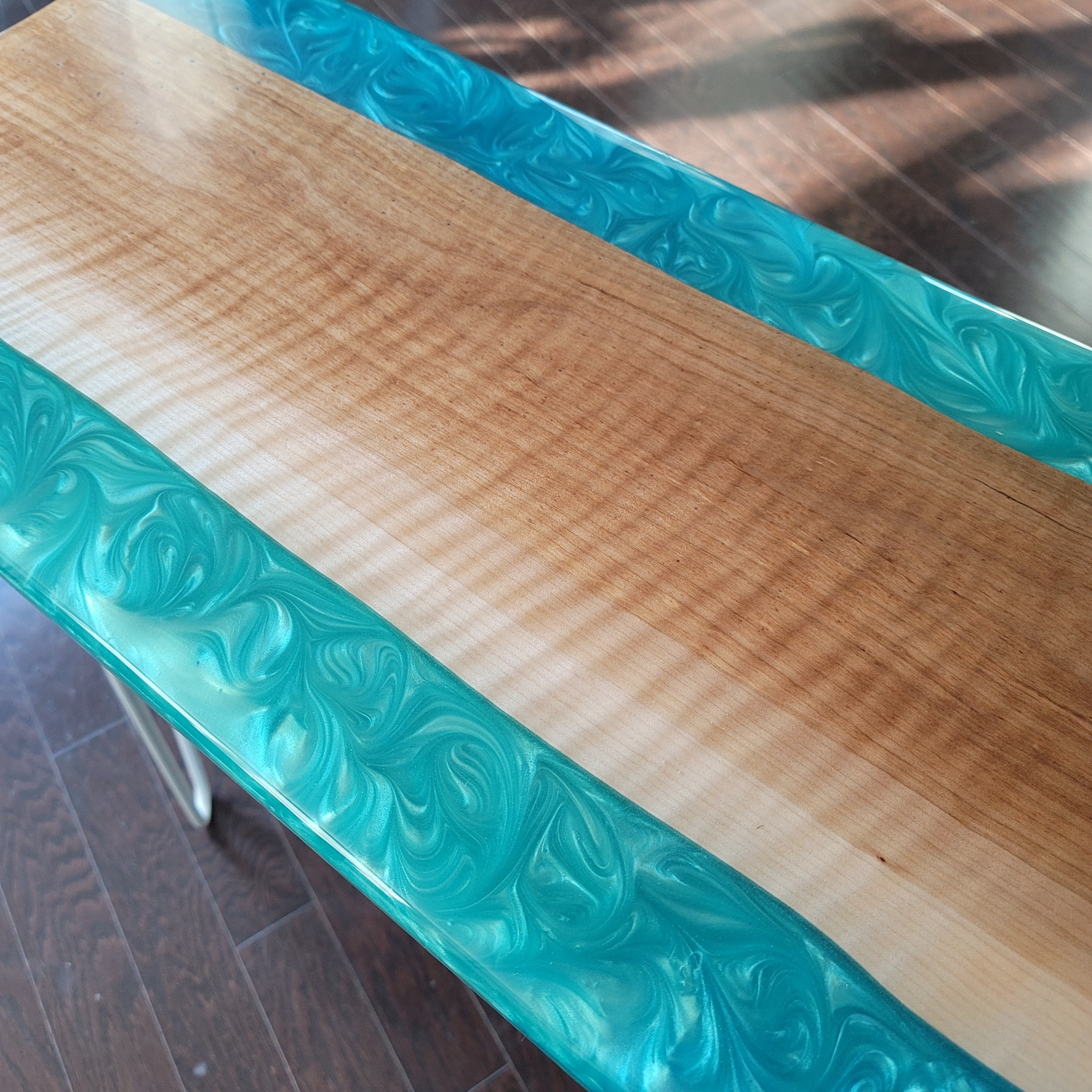 Maple Epoxy River Console Table With White Hairpin Legs - Etsy