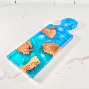 Olive Wood Epoxy River Serving Board With Handle | Resin River | - Etsy