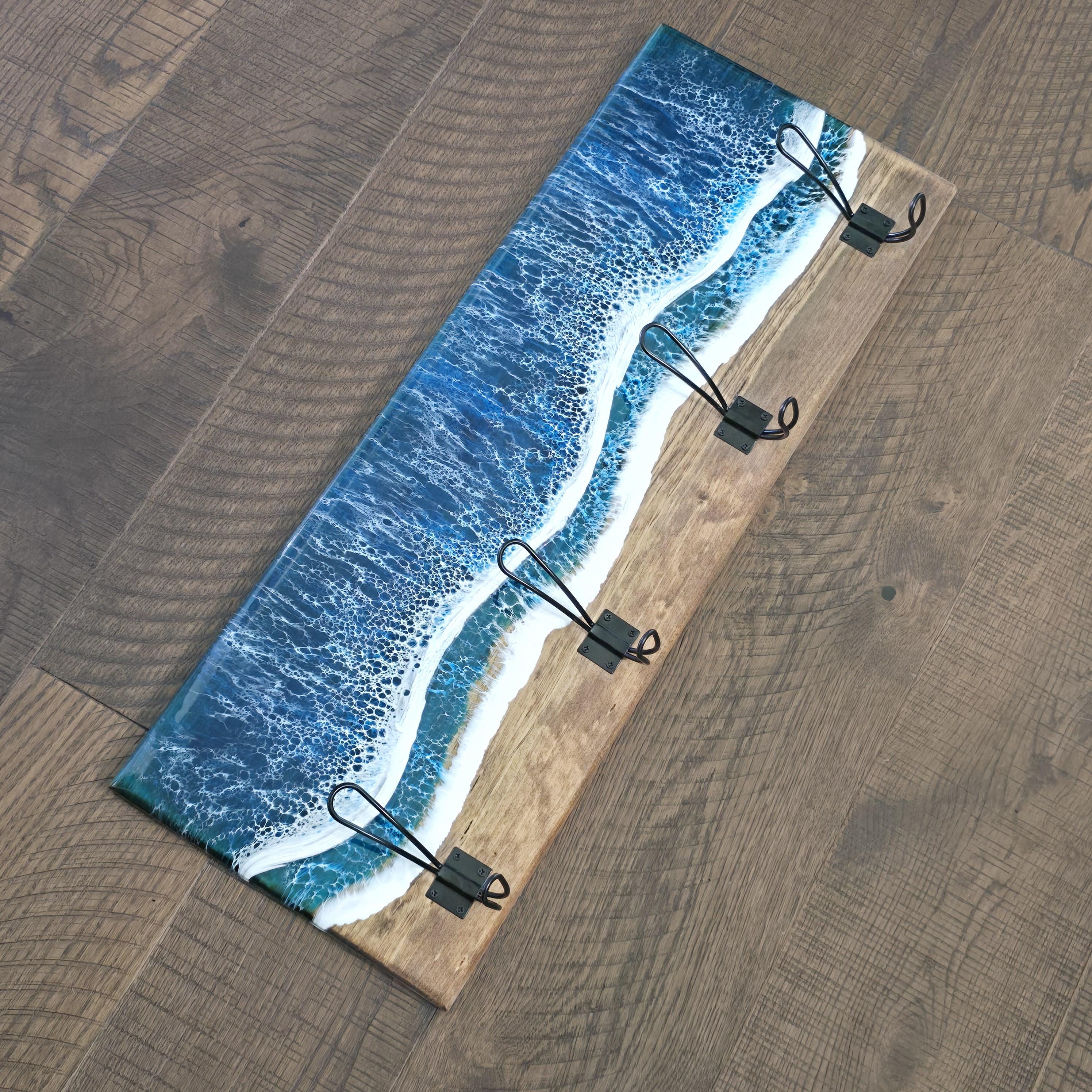 Deep Blue Ocean Wave Wall Mounted Coat Rack - Etsy