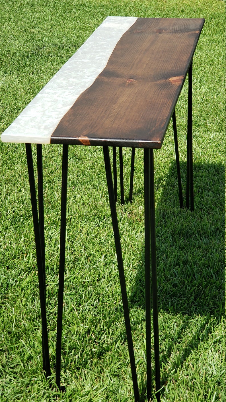 Epoxy River Table Pearl White Epoxy Edge Entryway Table | Etsy
