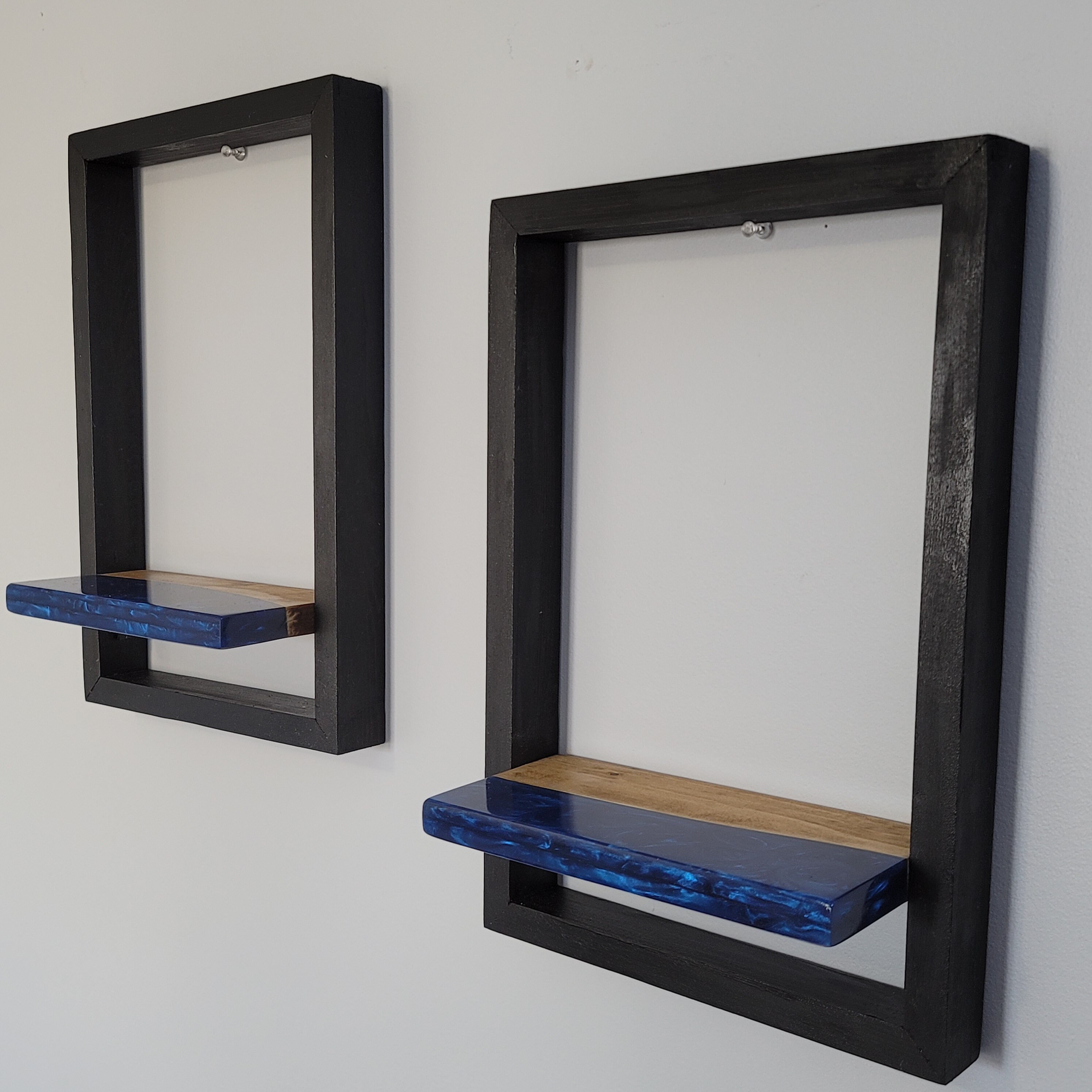 Wall Decor Deep Blue Epoxy Floating Shelves with Black Frame Set of 2 ...