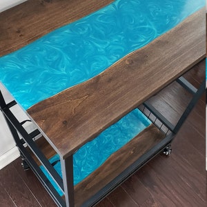 Turquoise Blue Epoxy River Bar Cart - Etsy