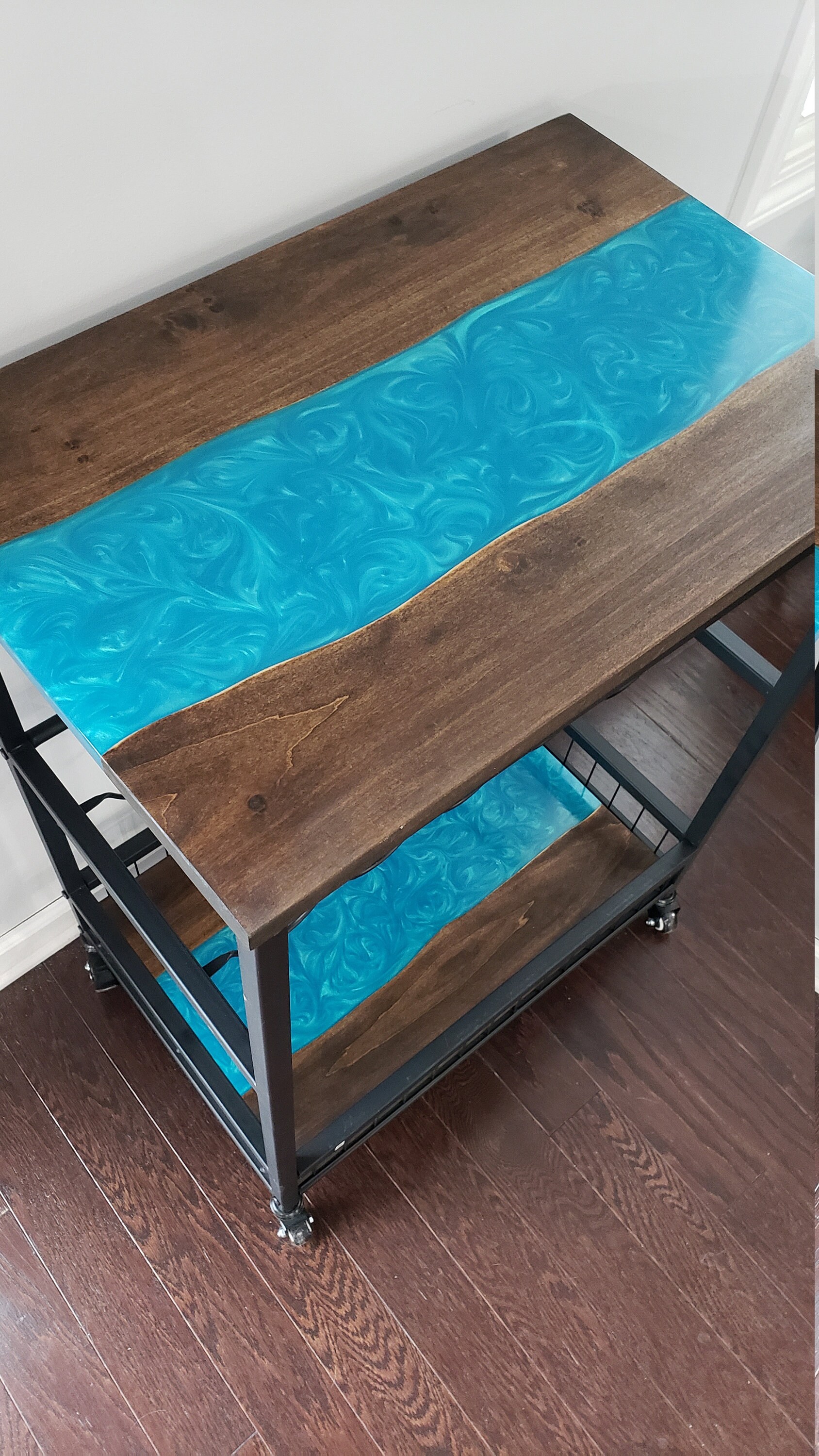 Turquoise Blue Epoxy River Bar Cart | Etsy