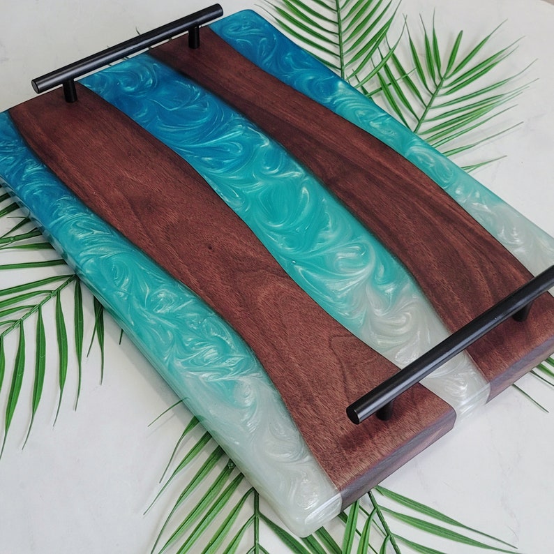 Walnut Wood With White & Teal Epoxy Resin River Charcuterie - Etsy
