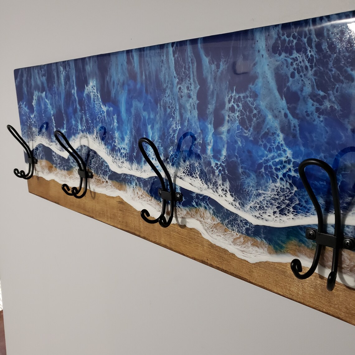 Deep Blue Ocean Wave Wall Mounted Coat Rack | Etsy