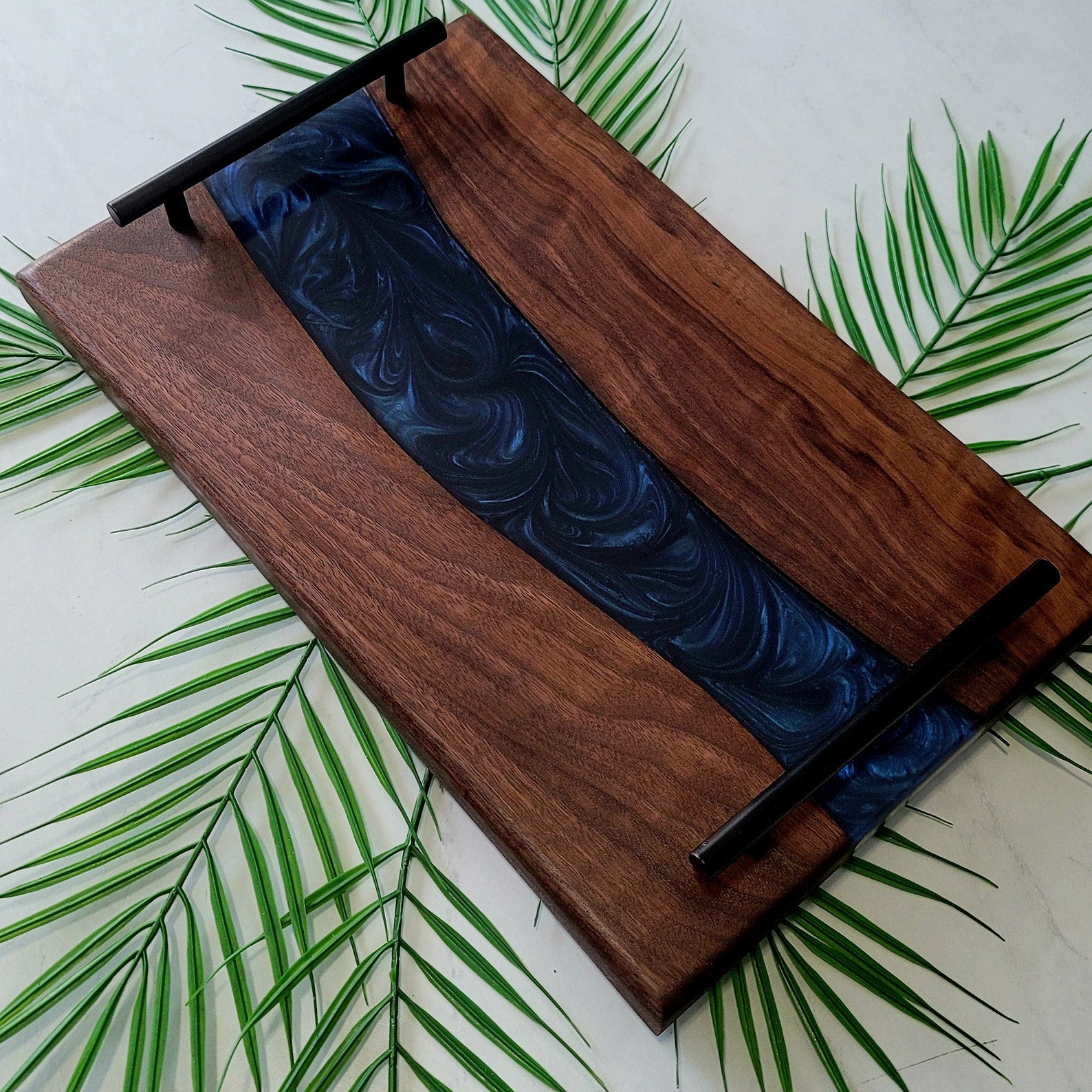 Walnut Wood With Navy Epoxy Resin River Charcuterie Board - Etsy