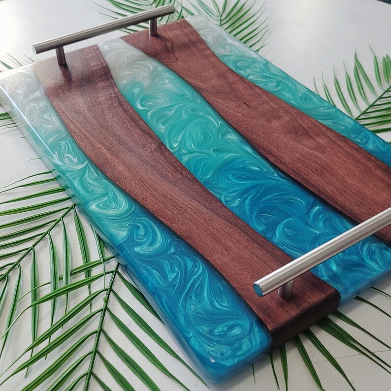 Walnut Wood With White & Teal Epoxy Resin River Charcuterie - Etsy