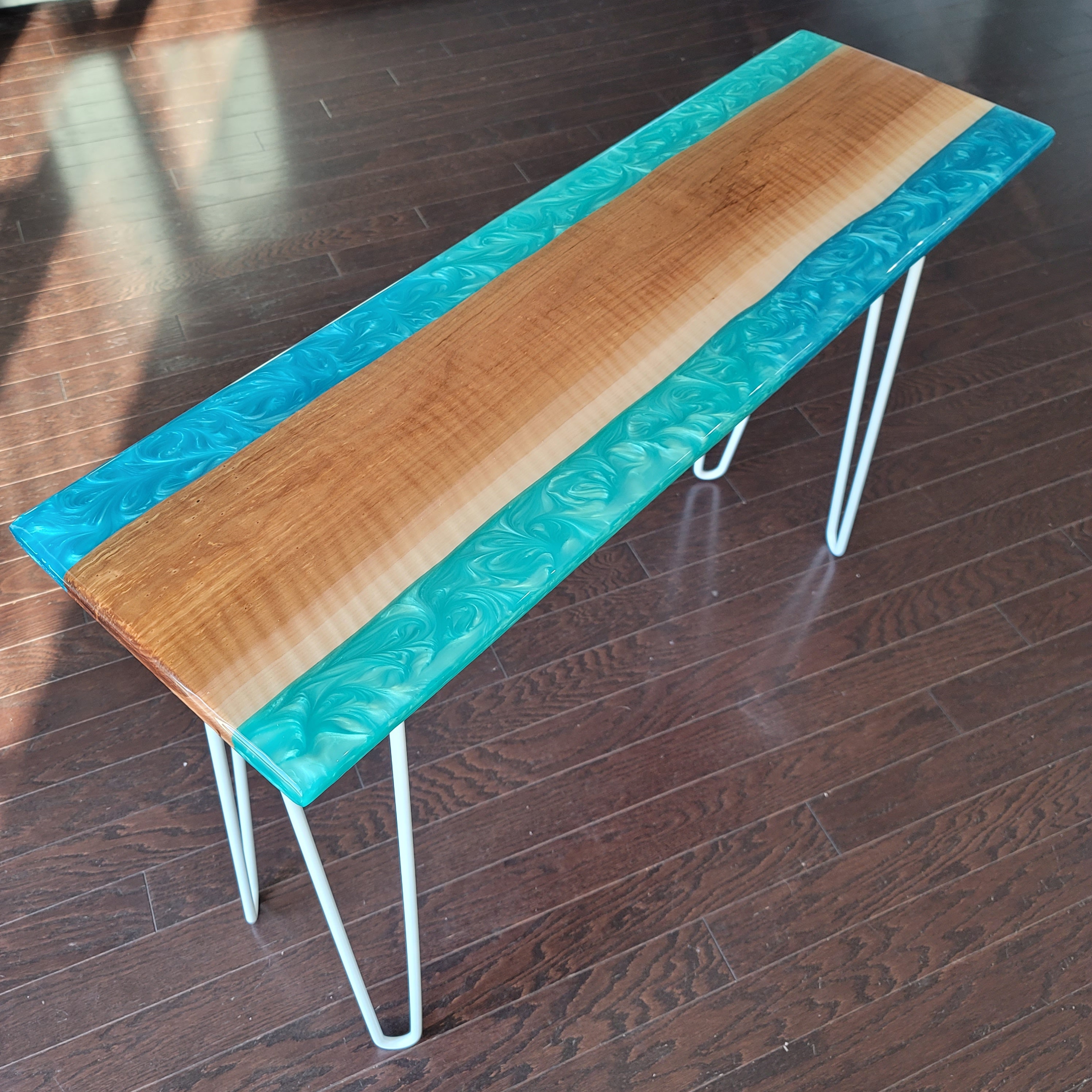 Maple Epoxy River Console Table With White Hairpin Legs - Etsy