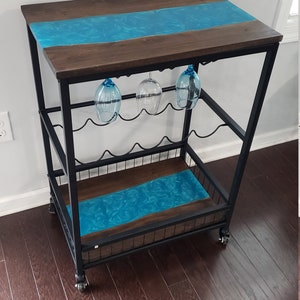 Turquoise Blue Epoxy River Bar Cart - Etsy
