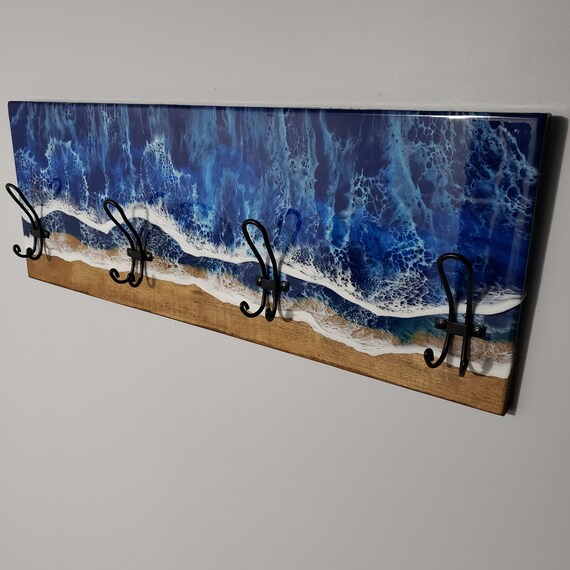 Deep Blue Ocean Wave Wall Mounted Coat Rack | Etsy