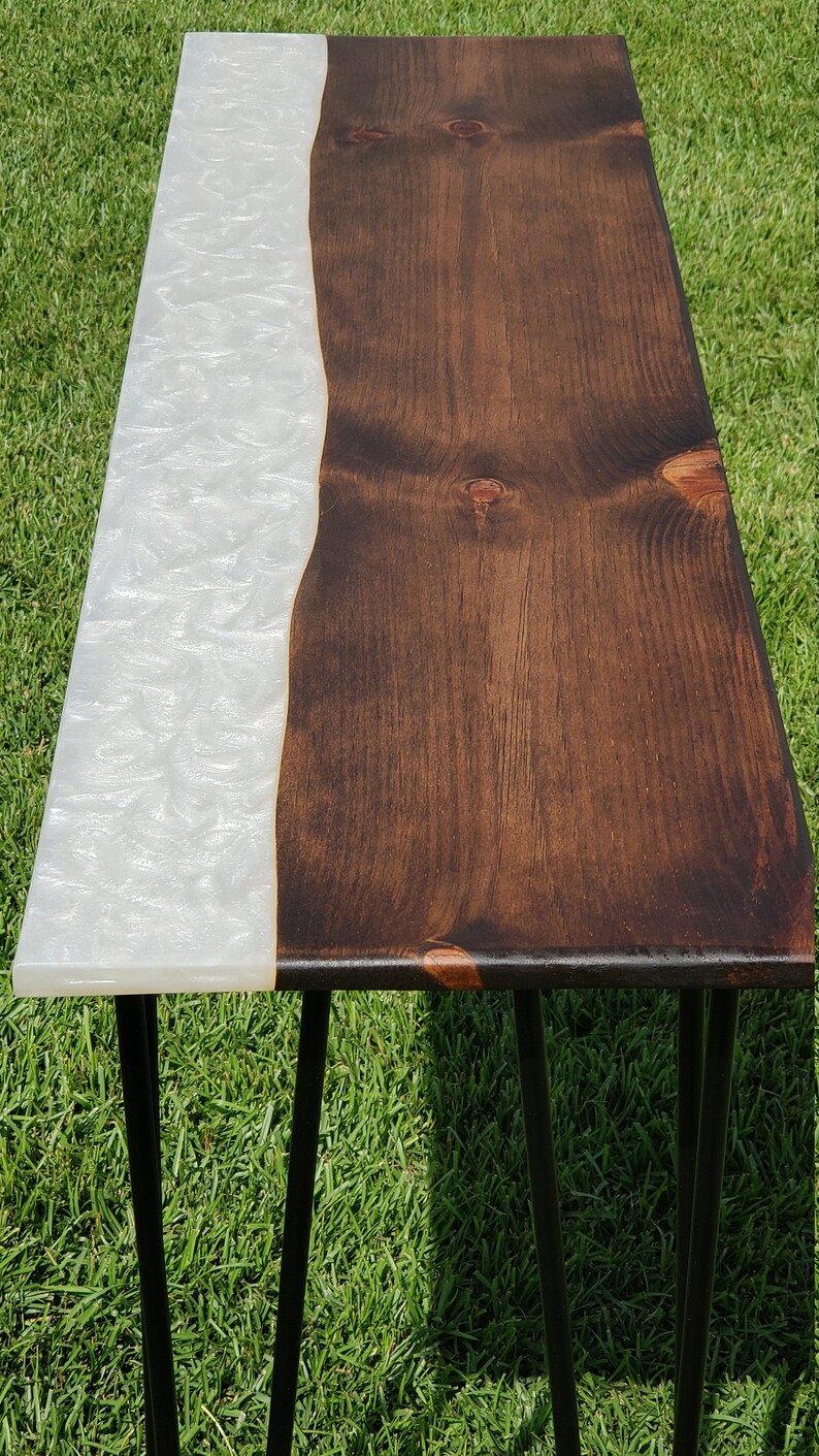 Epoxy River Table Pearl White Epoxy Edge Entryway Table - Etsy