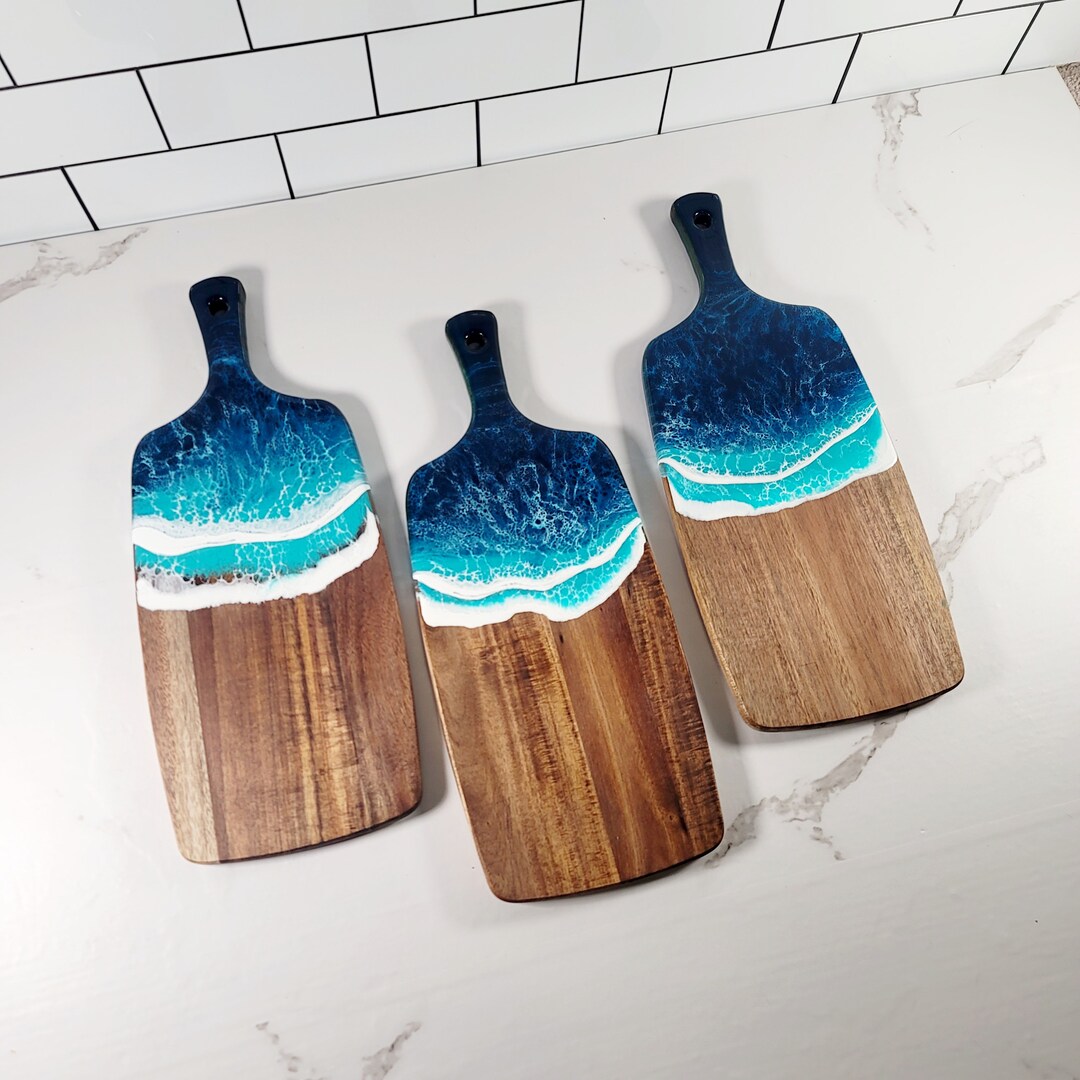 Ocean Wave Epoxy Charcuterie Board W/ Handle | Cheese Board | Serving ...