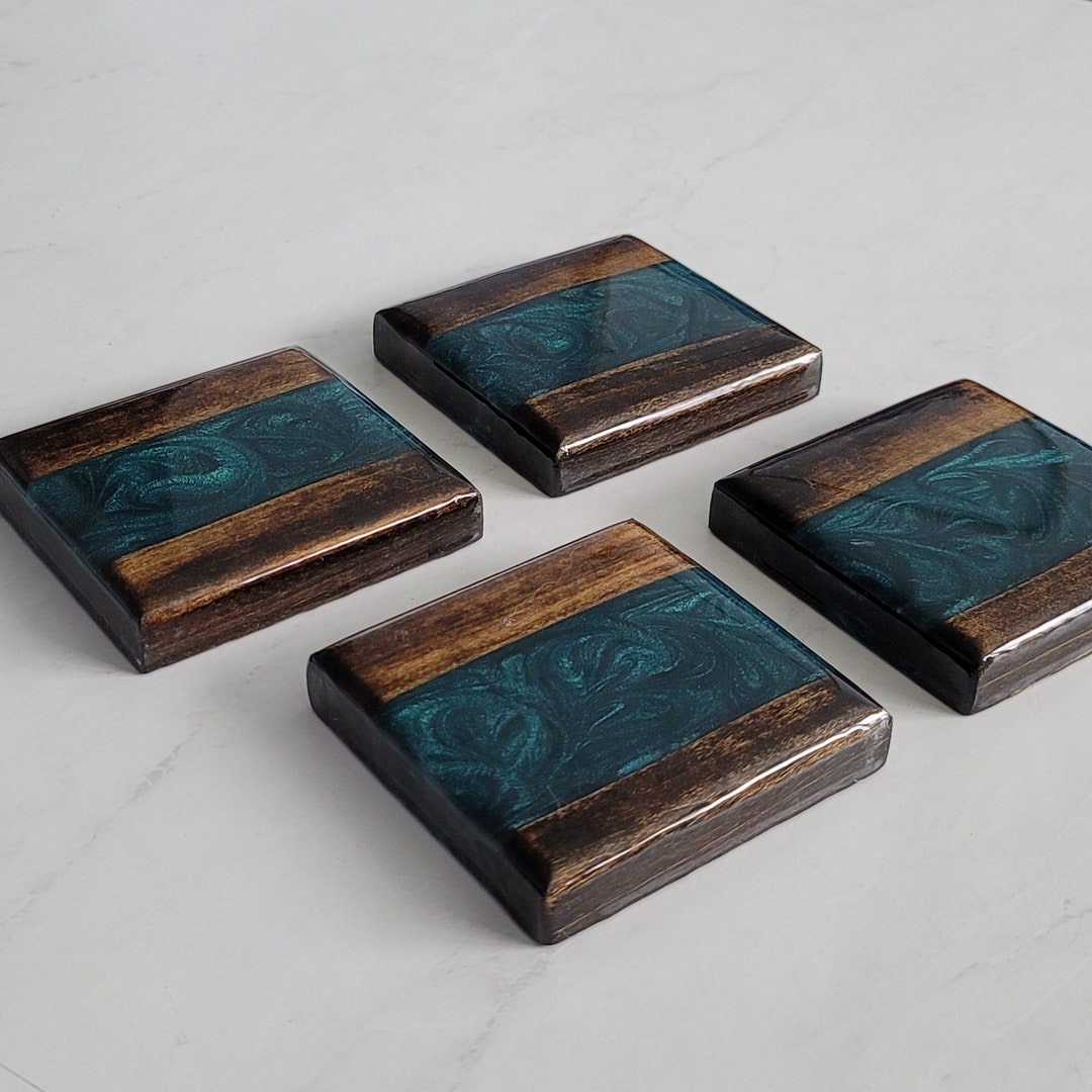 Epoxy Coasters | Dark Teal Epoxy | Set of 4 | - Etsy